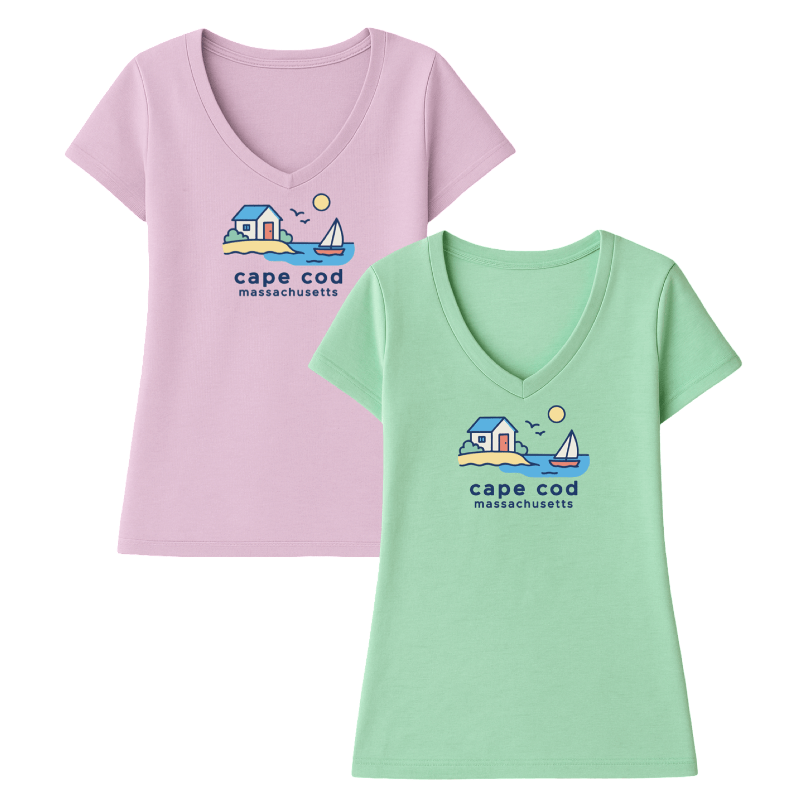 Cape Cod Beach House Ladies V-Neck T-Shirt